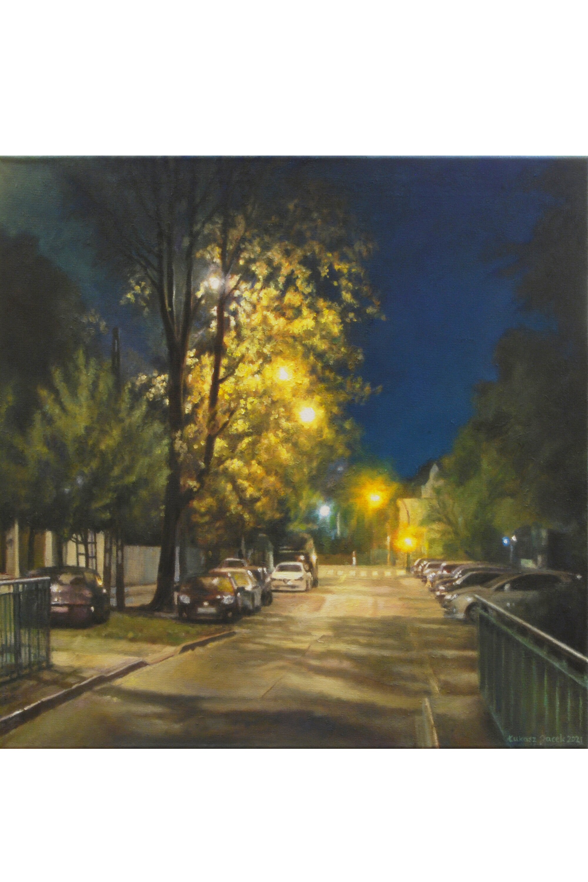 Original Real Oil Painting on Canvas, by Lukasz Jacek, City, Car, Night ...
