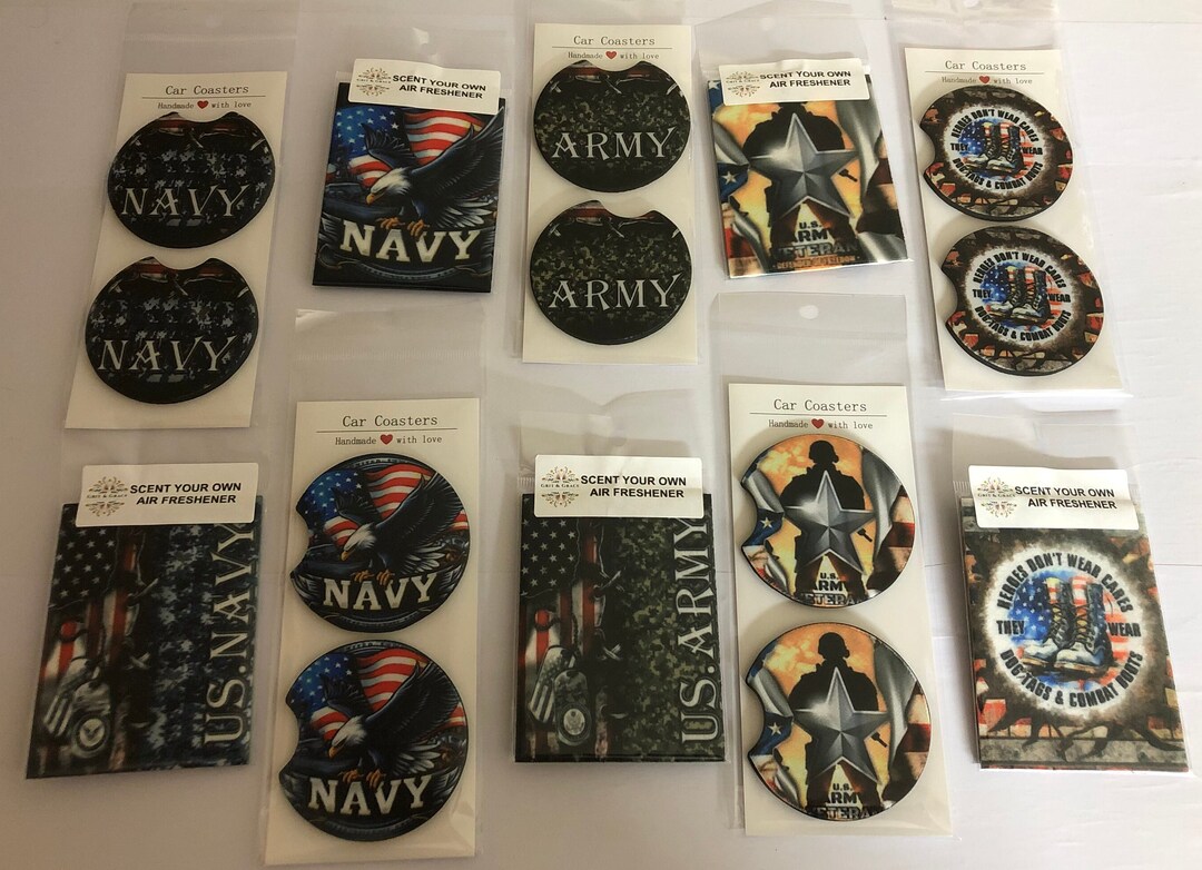 United States MILITARY, Army, Navy, Veteran Theme, Set of 2 Car ...