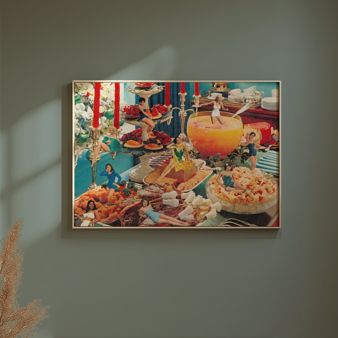 The Feast Art Print | Surreal Women Foodie Drinks Christmas ...