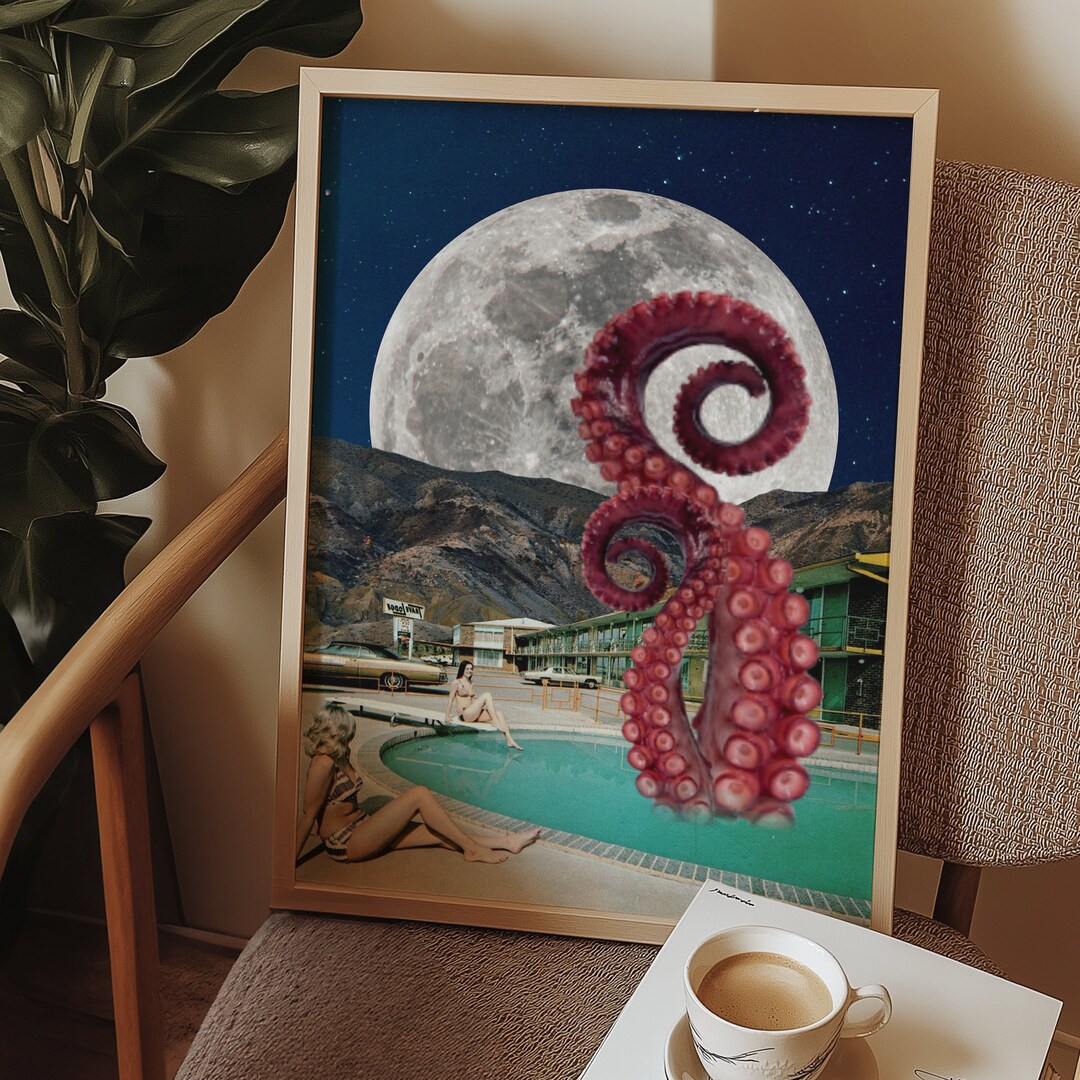 Octopus in Pool Art Print: Retro Surreal 70s Collage - Etsy