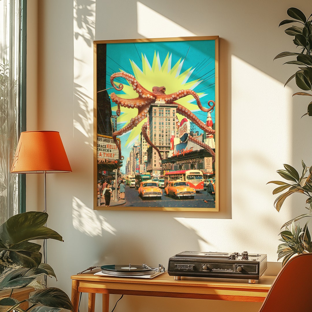 Attack of the Octopus Art Print | Surreal Vintage Times Square Squid ...
