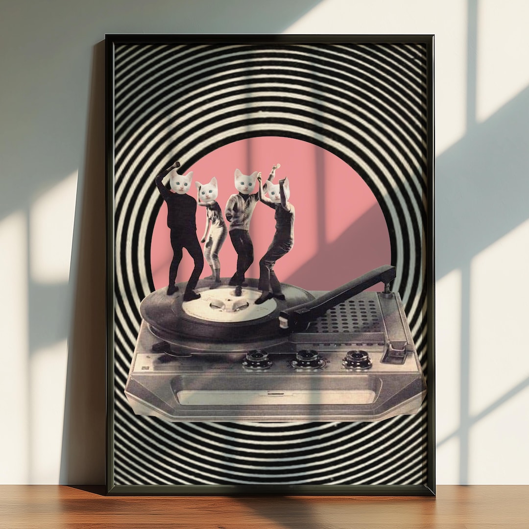 Dancing Cats Art Print | Retro 70s Surreal Collage - Etsy