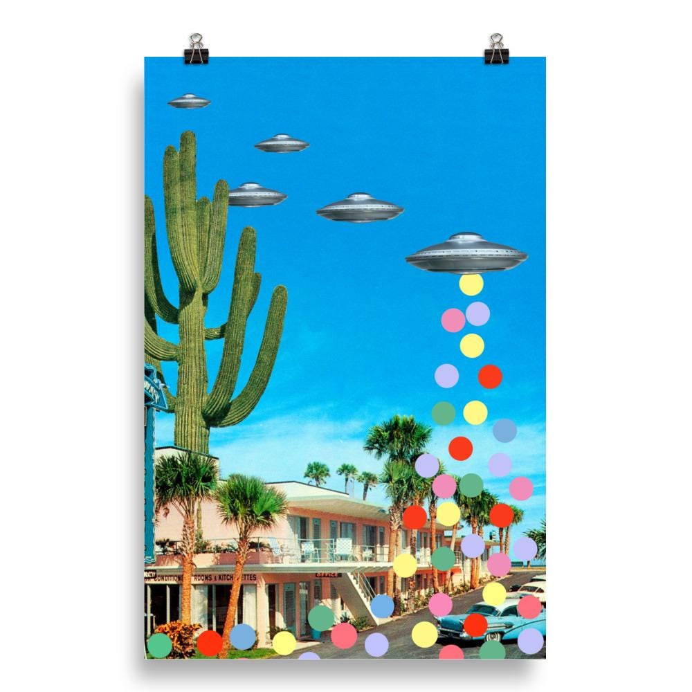 Ufos on Holiday (alien Confetti) Art Print | Vintage Travel Motel ...