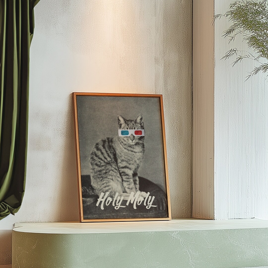 Holy Moly | Vintage Cat Art Print | Funny 3D Glasses Surreal Collage ...