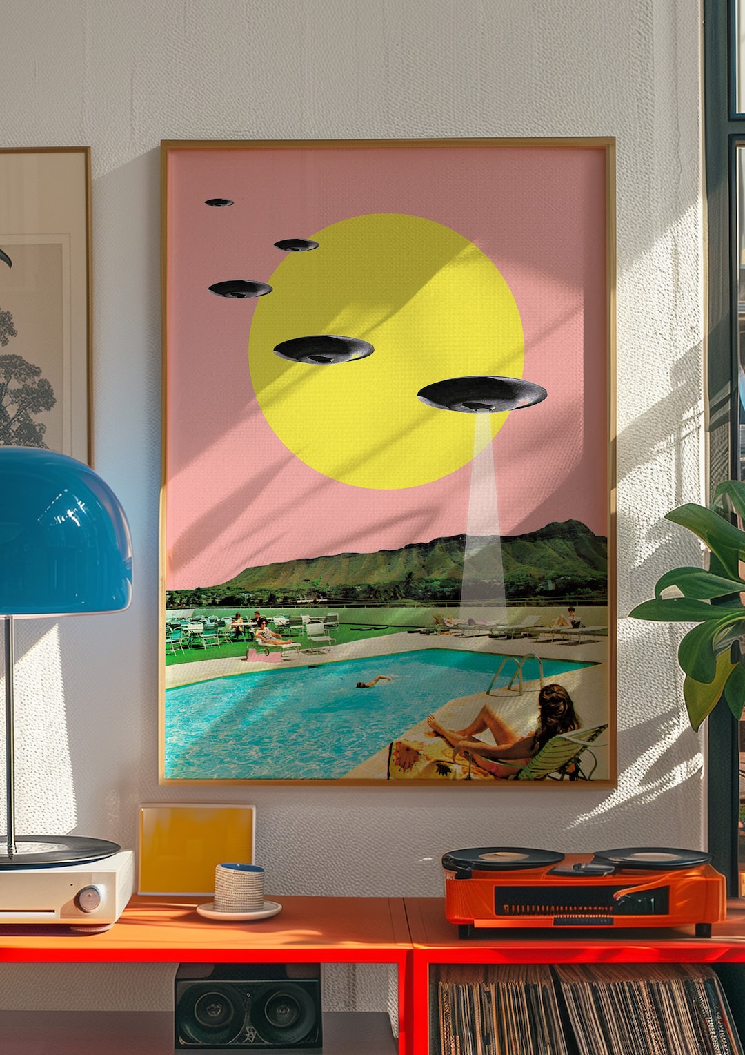 Invasion on Vacation (ufos in Hawaii) Art Print | Surreal UFO Retro Sci ...
