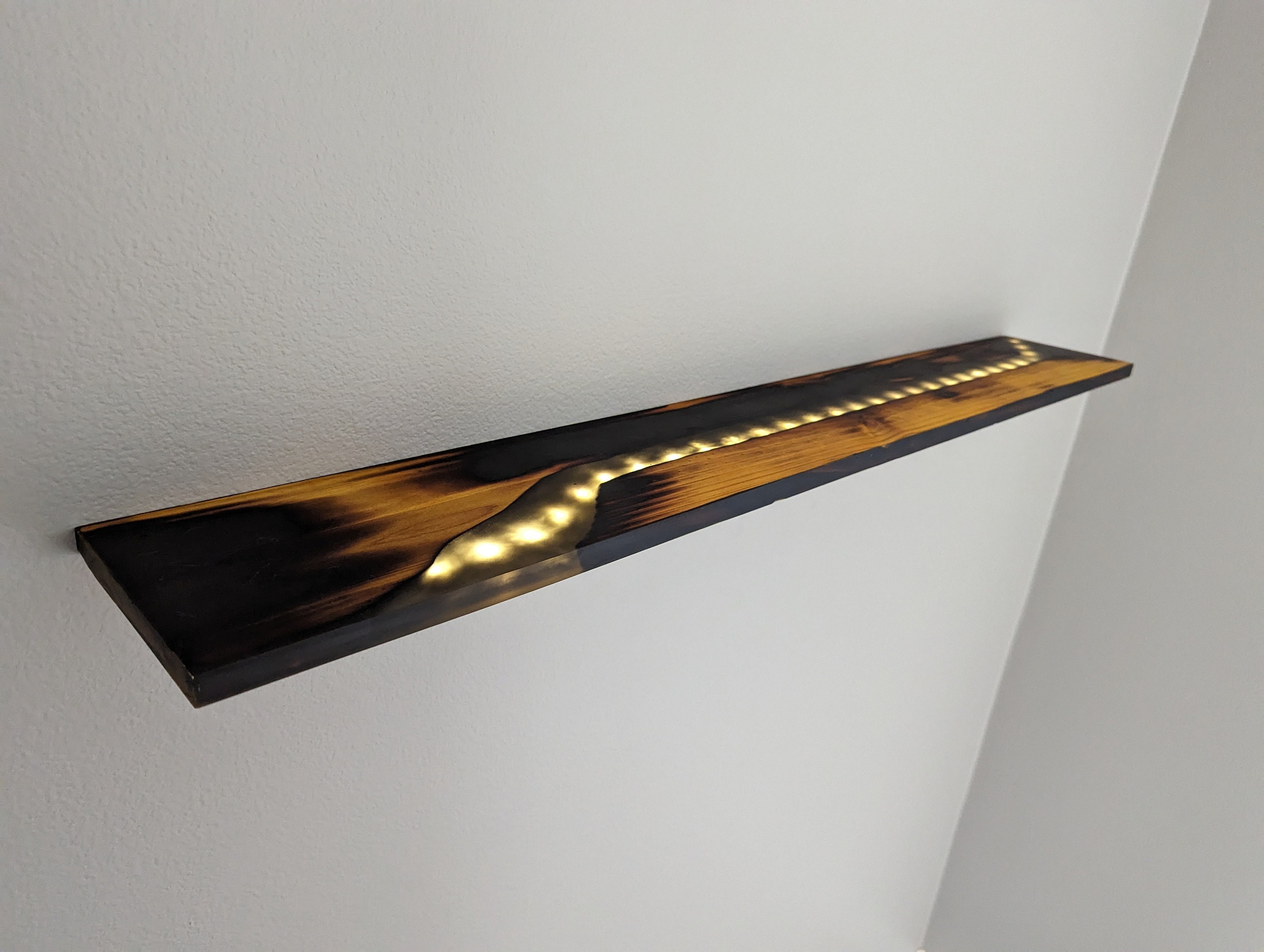 Motion Activated LED Shelf: Orange Stain Epoxy Accent - Etsy