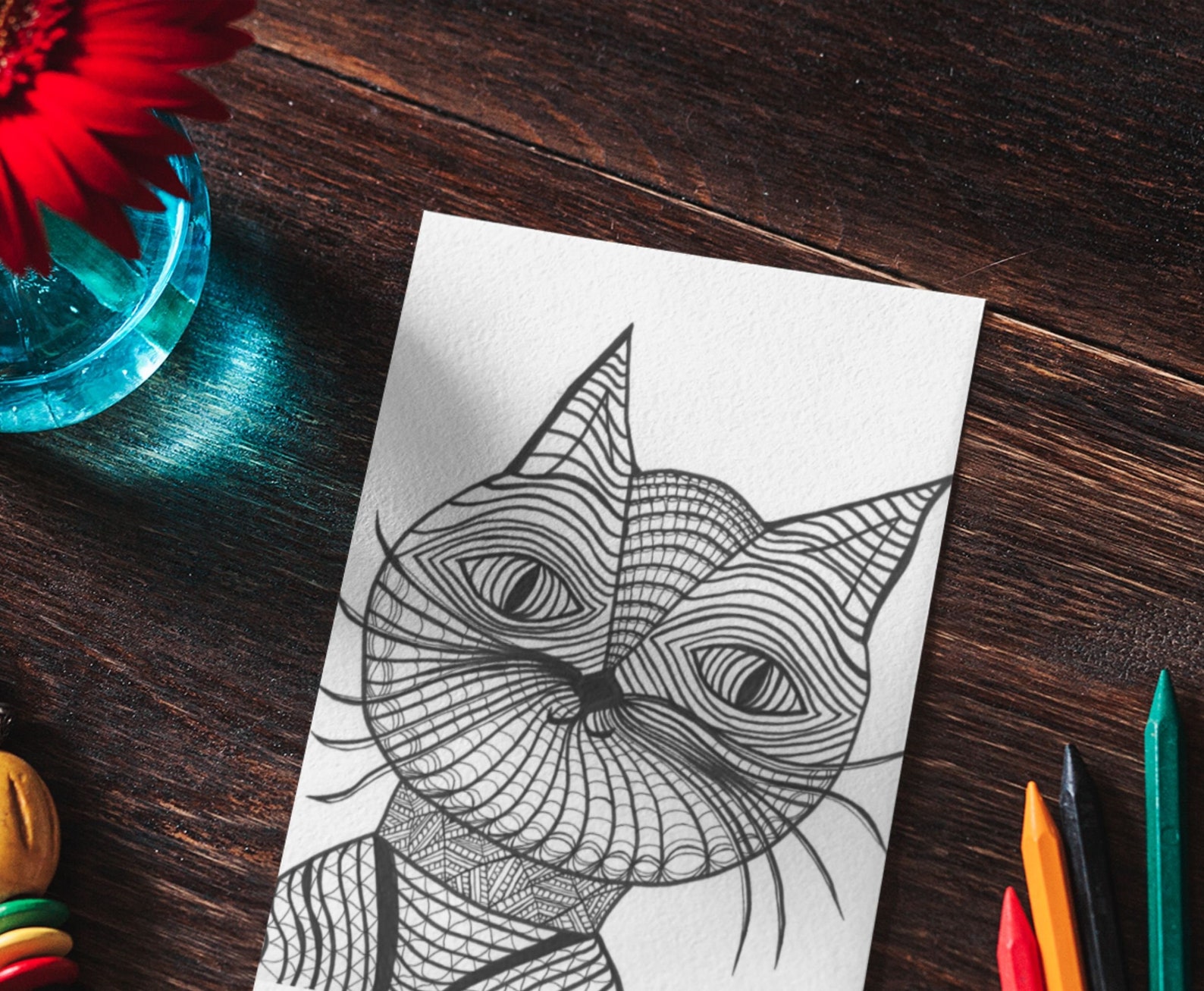 Abstract Cat Coloring Page, Instant Digital Download, High Resolution ...