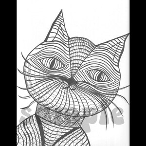 Abstract Cat Coloring Page, Instant Digital Download, High Resolution ...