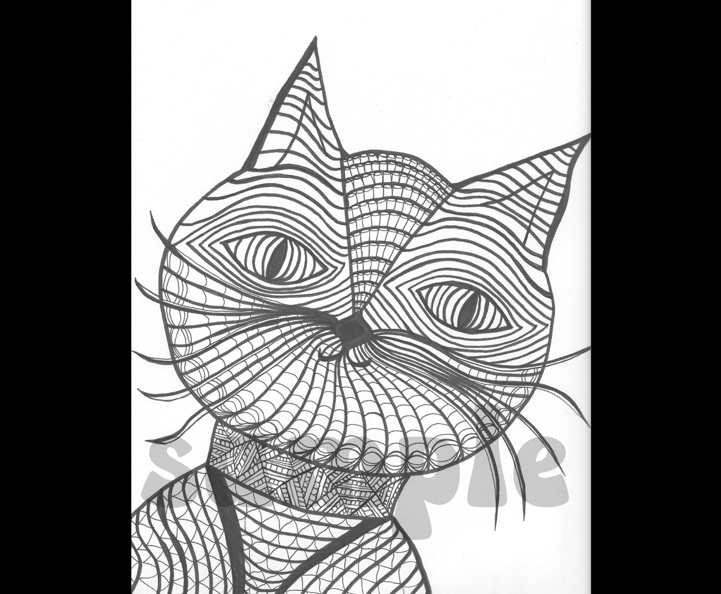 Abstract Cat Coloring Page, Instant Digital Download, High Resolution ...