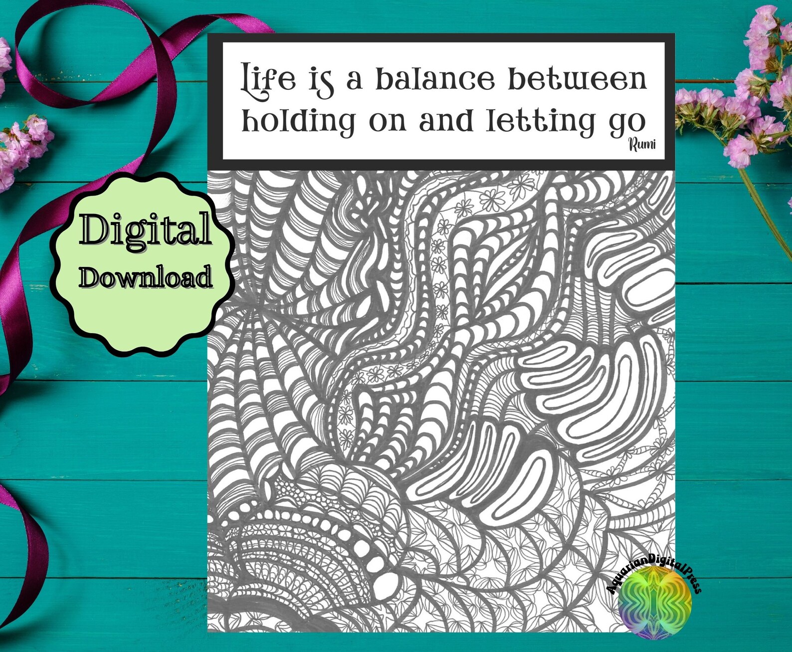 Abstract Design With Rumi Quote Printable Coloring Page, Hand Drawn ...