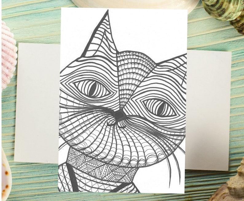 Abstract Cat Coloring Page, Instant Digital Download, High Resolution ...