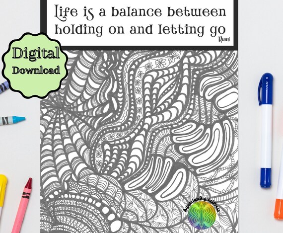 Abstract Design With Rumi Quote Printable Coloring Page Hand | Etsy