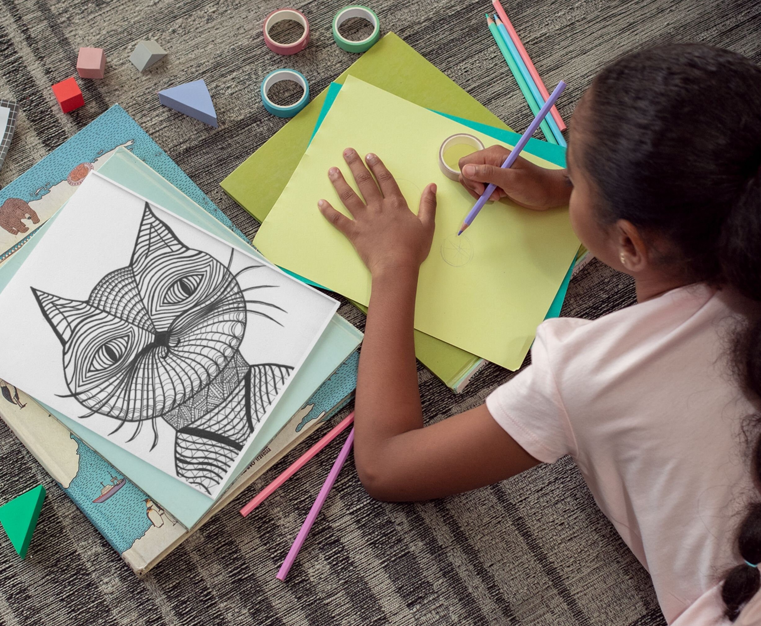 Abstract Cat Coloring Page, Instant Digital Download, High Resolution ...