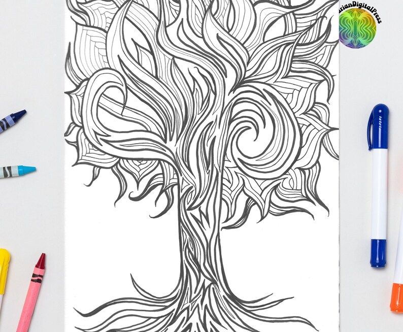 Abstract Tree Coloring Page, Hand Drawn, Instant Digital Download ...