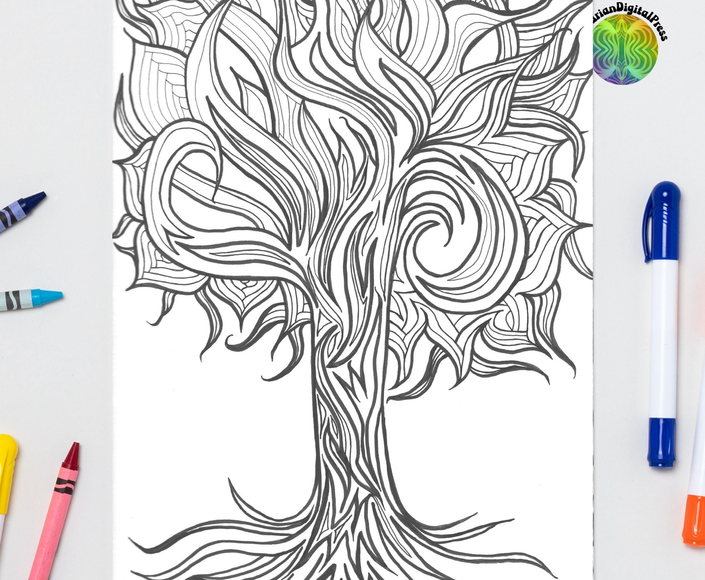 Abstract Tree Coloring Page, Hand Drawn, Instant Digital Download ...