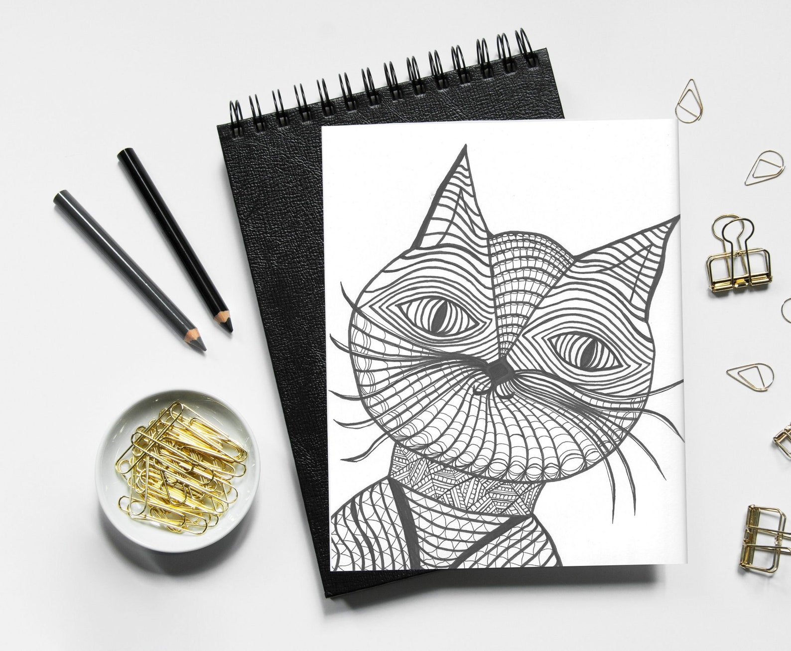 Abstract Cat Coloring Page, Instant Digital Download, High Resolution ...