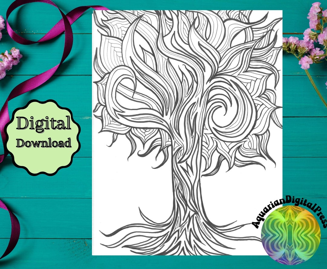 Abstract Tree Coloring Page, Hand Drawn, Instant Digital Download ...