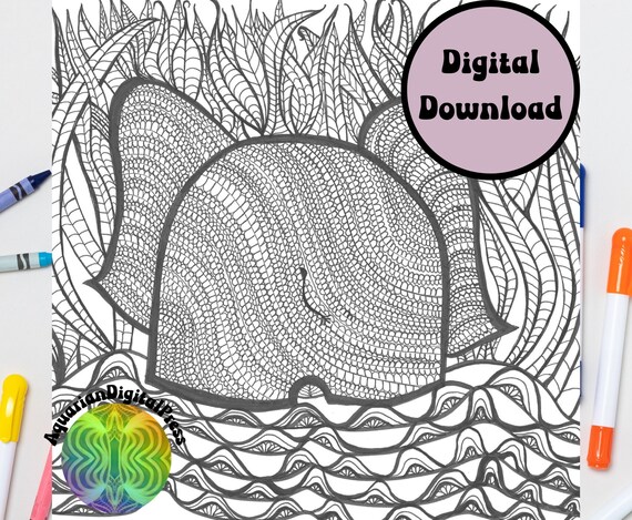 Abstract Elephant Printable Coloring Page Hand Drawn Instant - Etsy