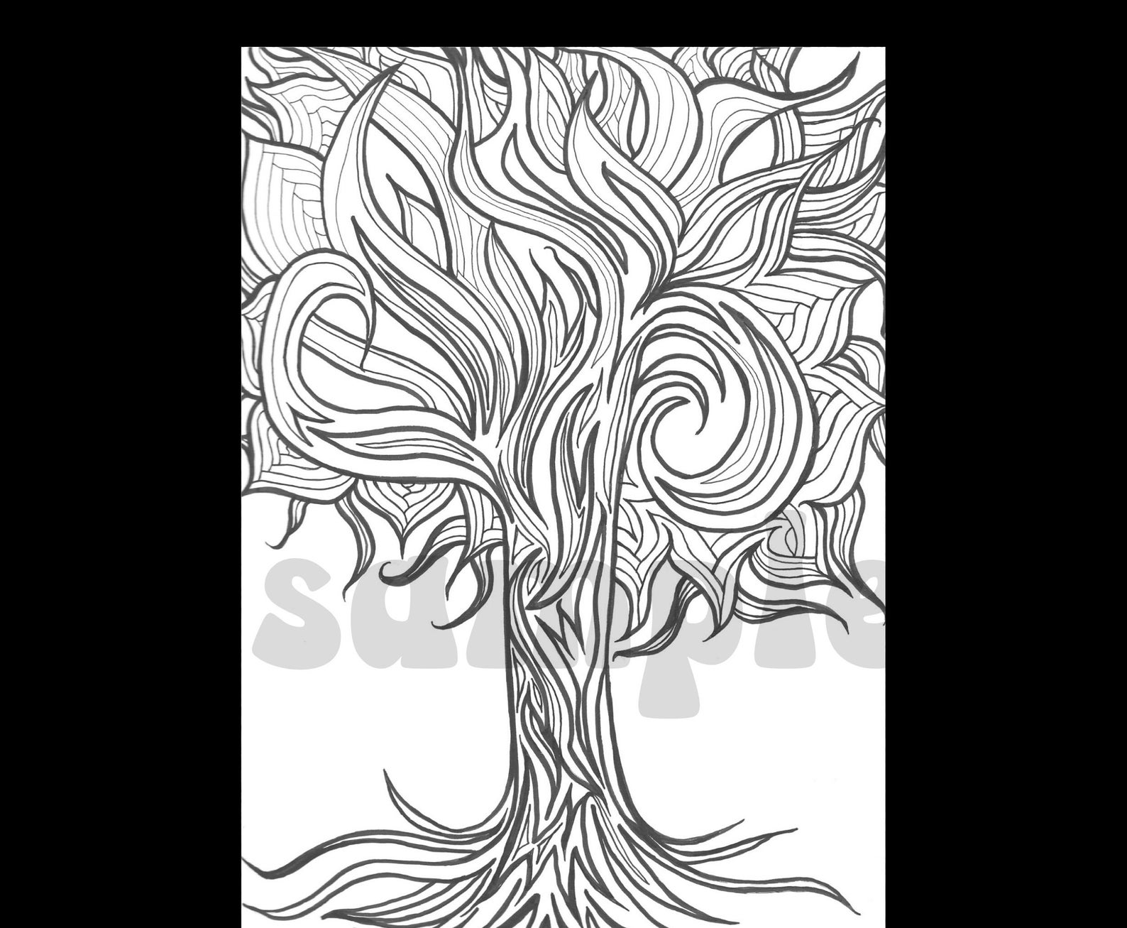 Abstract Tree Coloring Page, Hand Drawn, Instant Digital Download ...