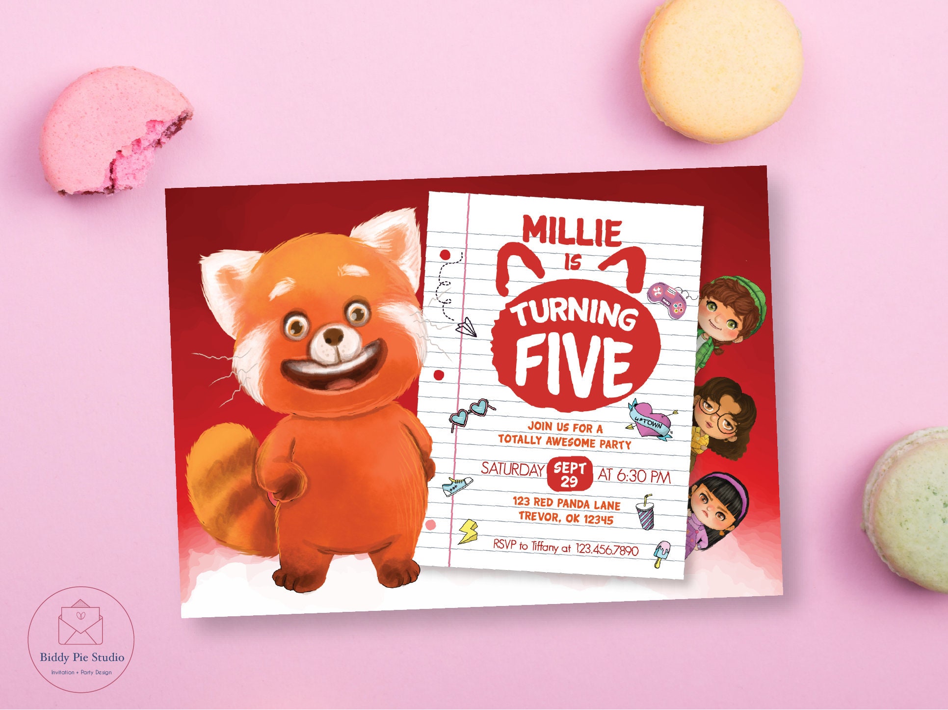 Turning Red Birthday Invitation Mei Mei Lee Red Panda - Etsy