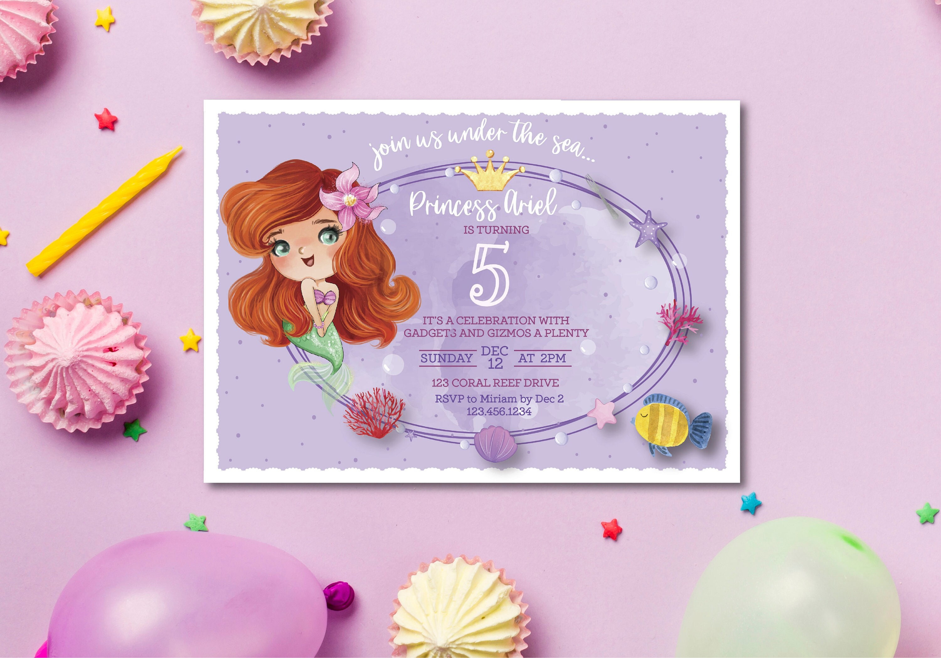 Ariel Invitation Ariel Birthday Invite Princess Birthday Invitation ...