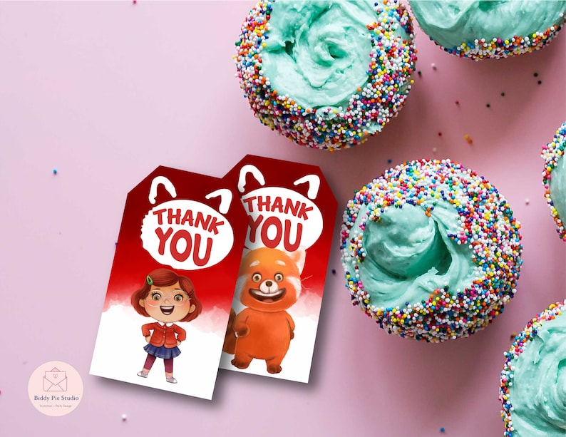 Turning Red Thank You Tags | Red Panda Favor Tags | Mei Mei | Birthday ...