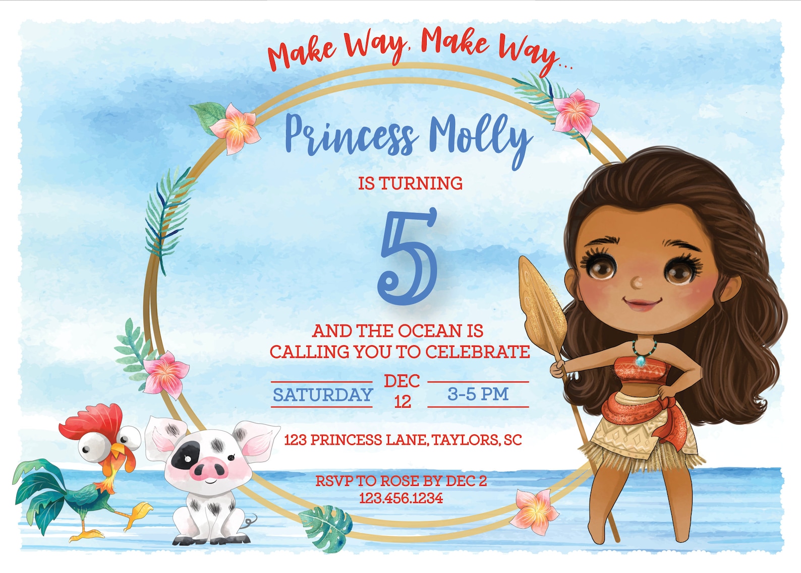 Moana Invitation | Moana Birthday Invite | Hei Hei | Pua | Princess ...