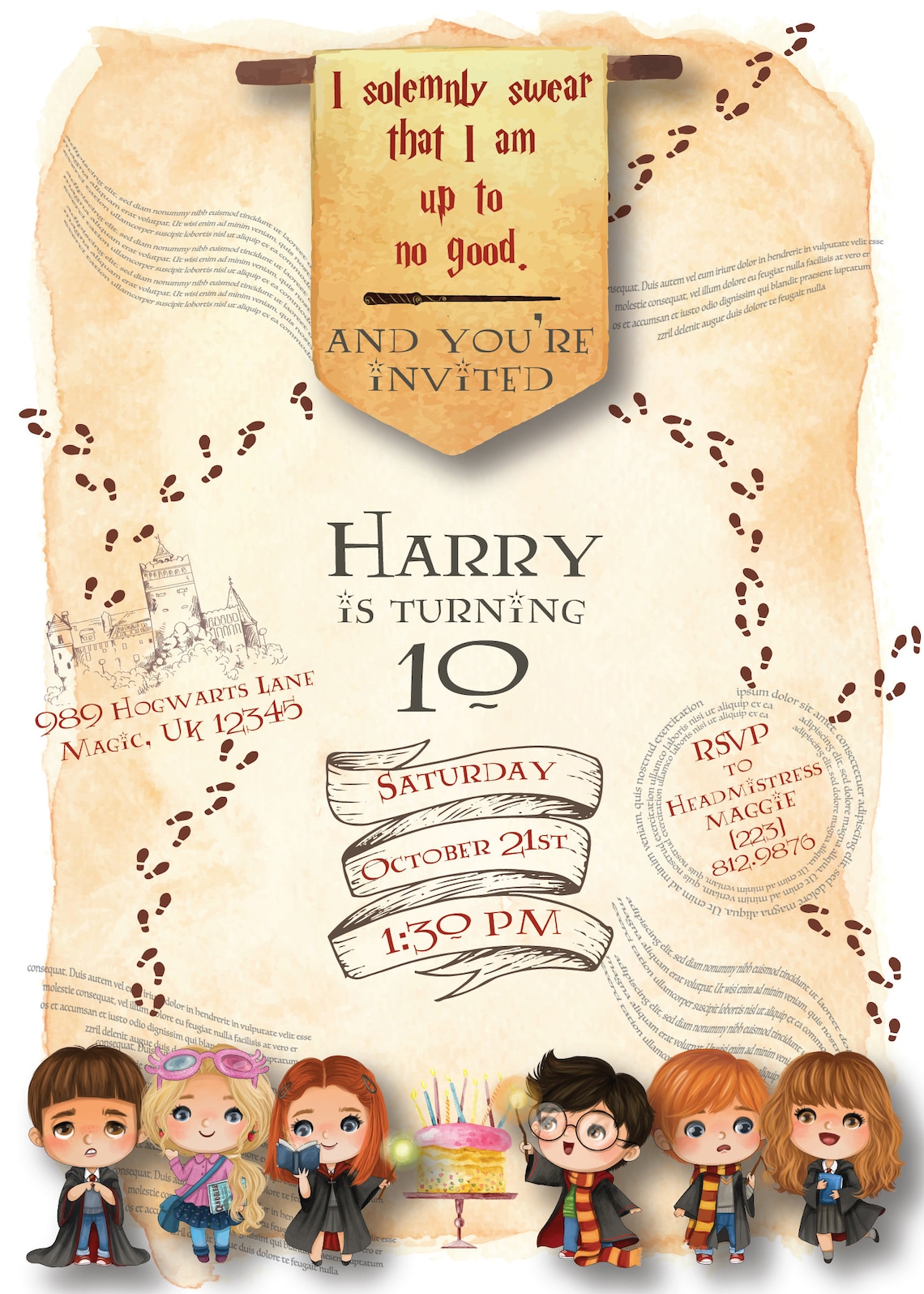 Wizard Boy Birthday Party Invitation Wizard Friends Wizard Map Wizard ...