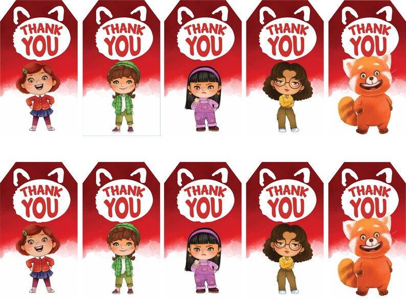 Turning Red Thank You Tags | Red Panda Favor Tags | Mei Mei | Birthday ...