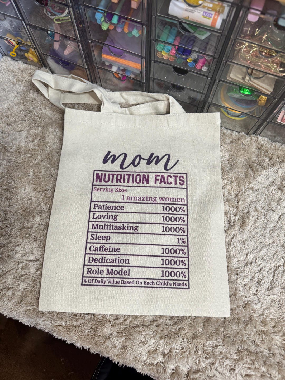 Mom Nutrition Facts Purple 12”x14” Canvas Tote Bag - Etsy