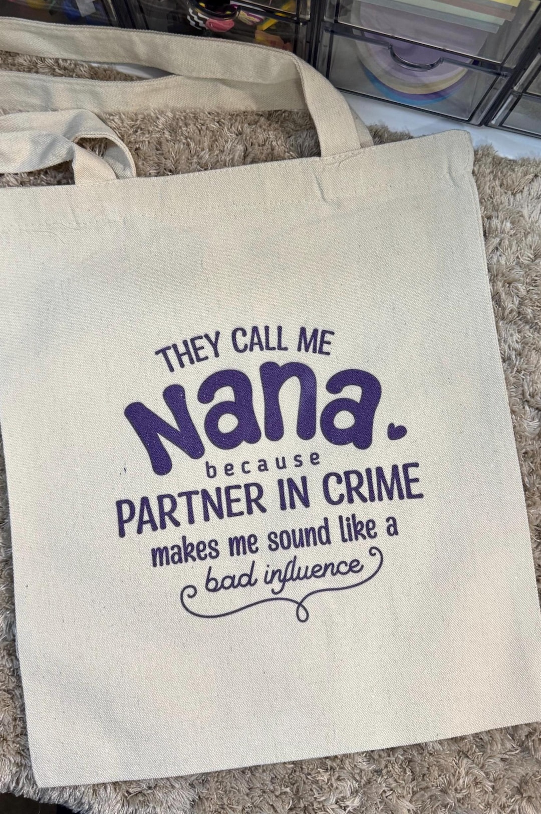 Nana Canvas Tote Bag: "partner in Crime" Funny Gift - Etsy