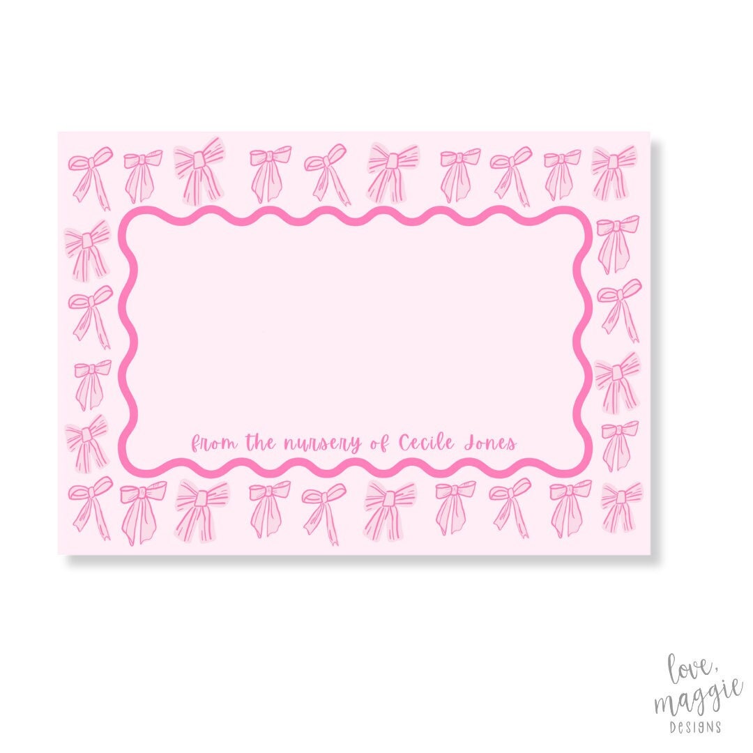 Pink Bow Stationery, Pink Bow Thank You Cards, Pink Bow Notecards, Baby ...