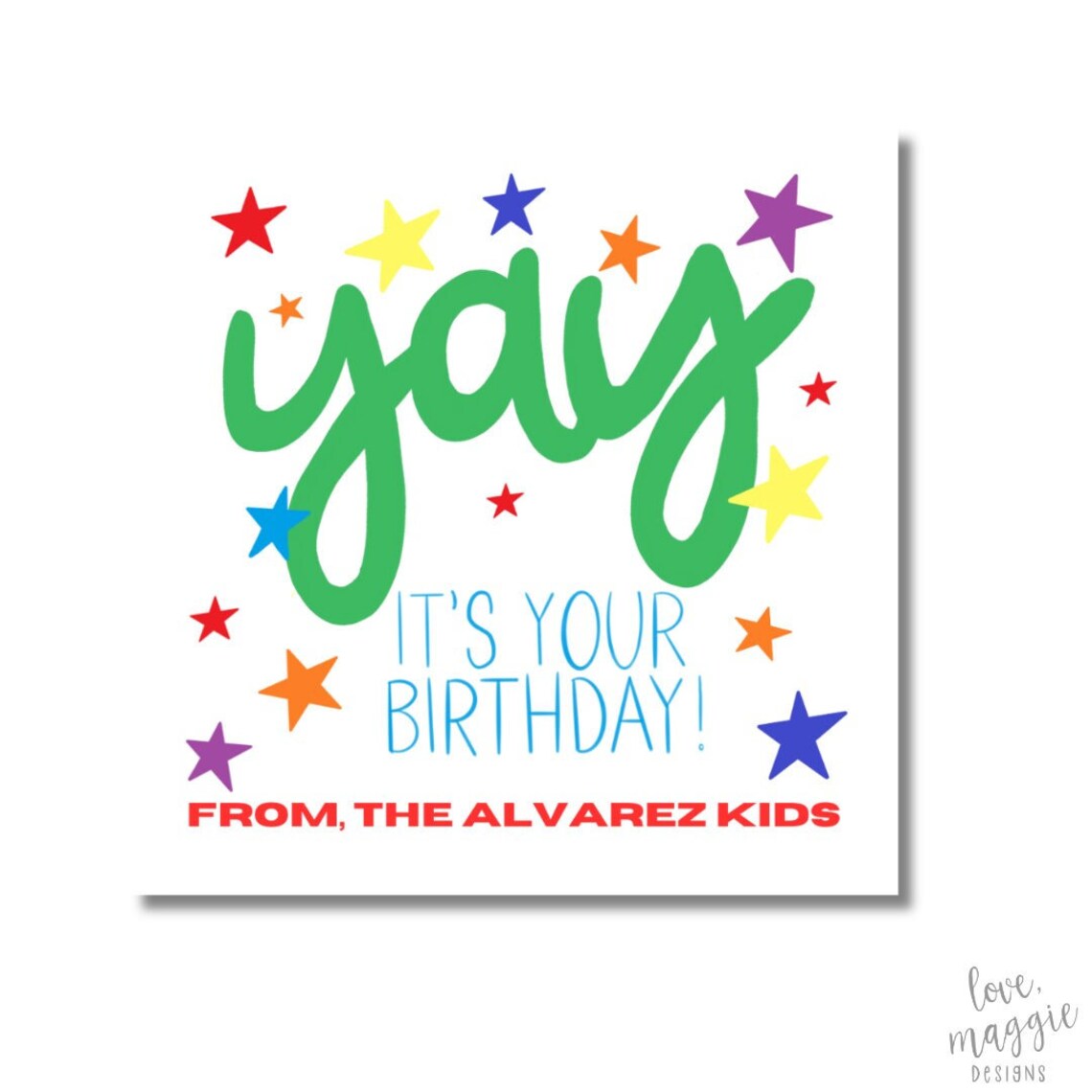 Colorful Birthday Gift Tag, Square Card or Sticker - Etsy