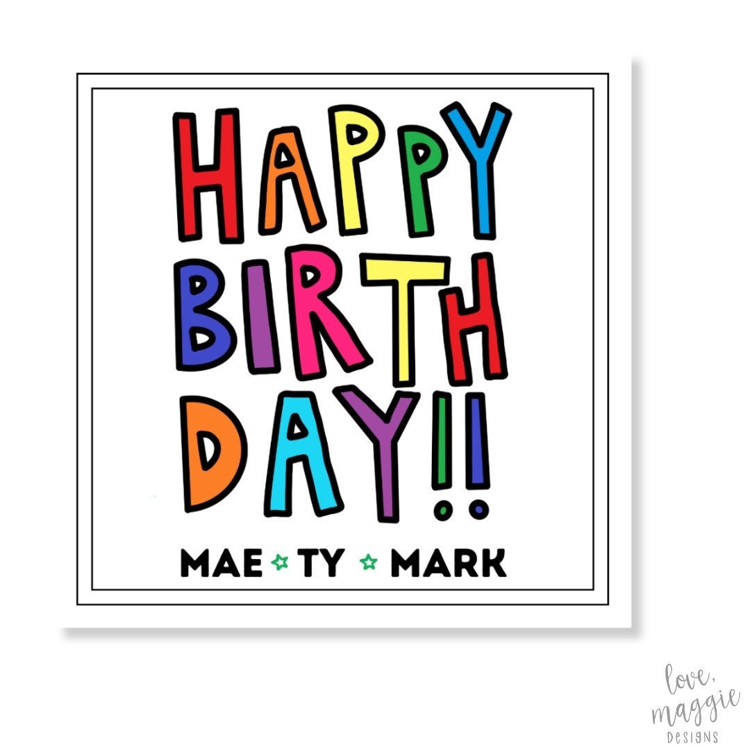 Happy Birthday Calling Card, Colorful Birthday Gift Tag, Enclosure Card ...