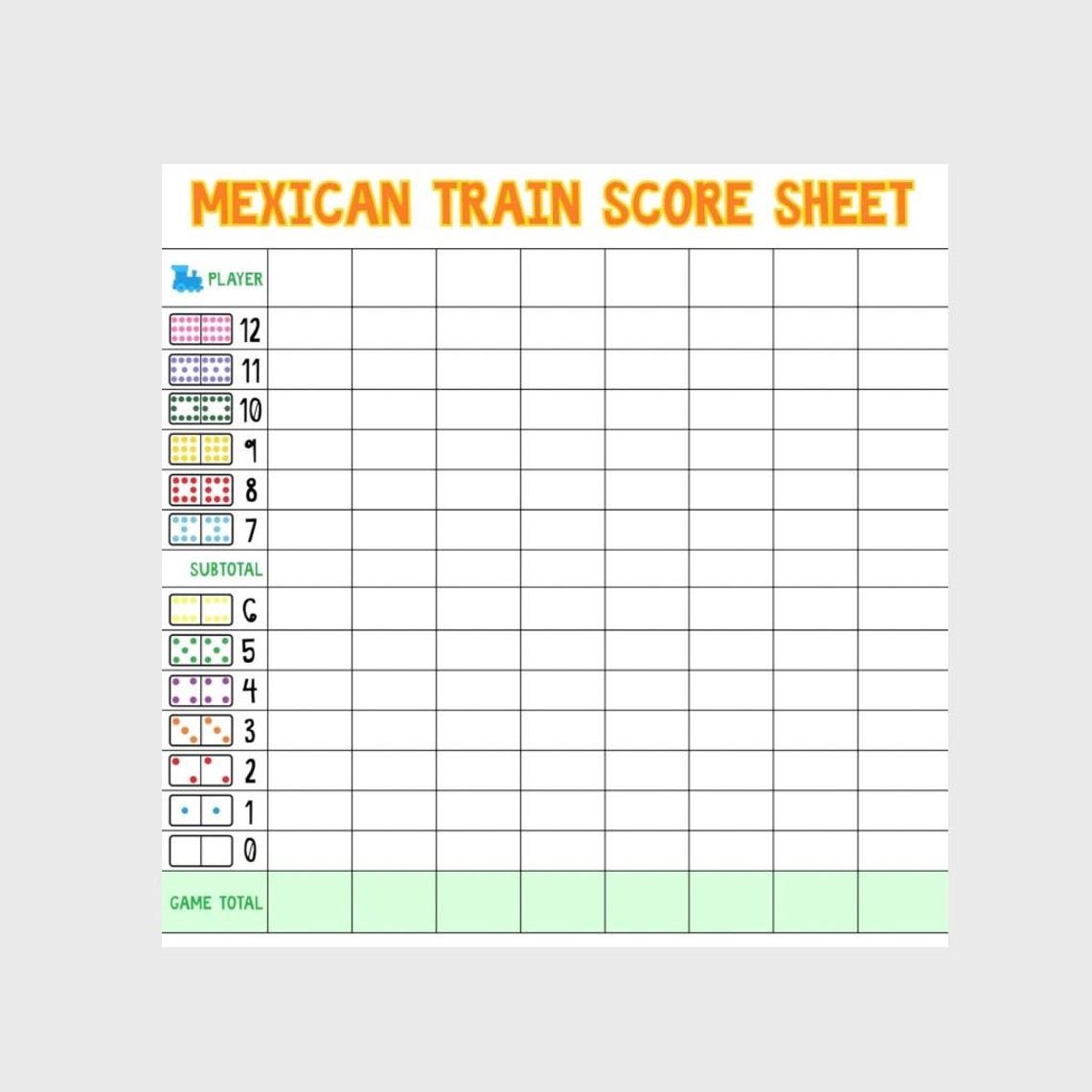 Mexican Train Score Sheet, Mexican Train Scorepad, Game Night Notepad ...