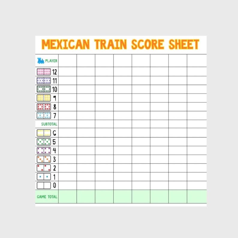 Mexican Train Score Sheet, Mexican Train Scorepad, Game Night Notepad ...