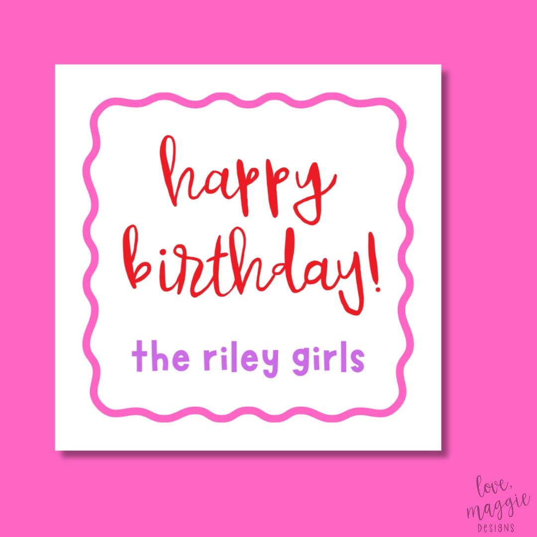 Happy Birthday Calling Card, Colorful Birthday Gift Tag, Squiggle ...