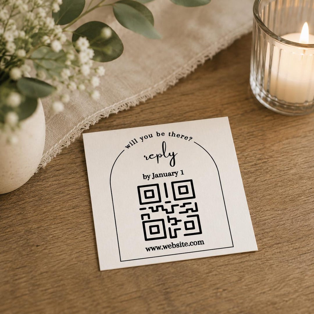 Arch RSVP Card Template, Editable Wedding RSVP QR Code Card, Modern ...