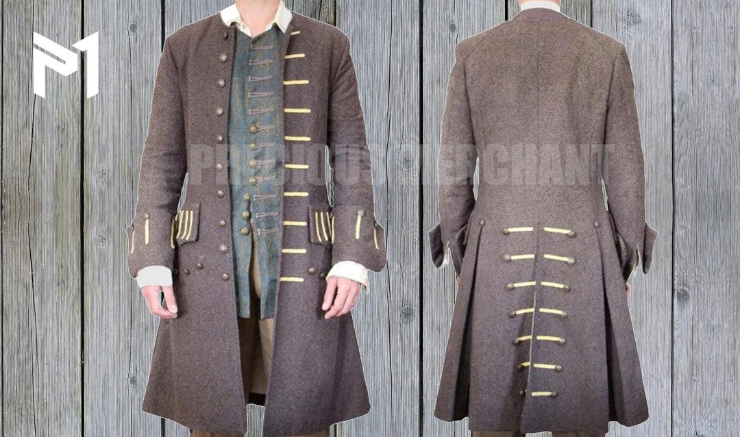 New Captain 18th Century Gray Wool Frock Coat - Traditional Men's ...