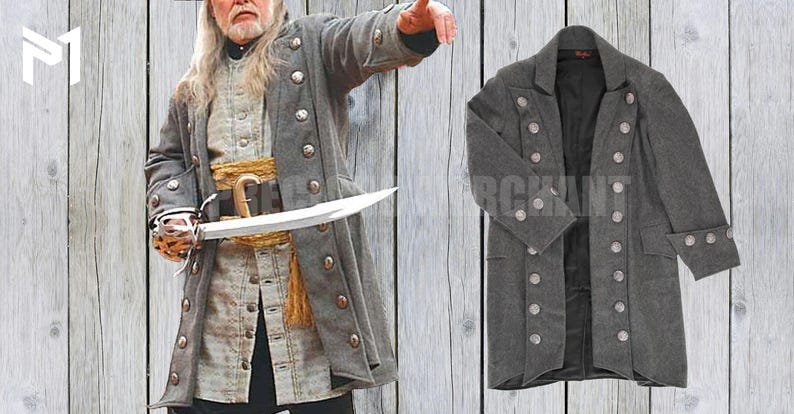 Blackbeard Pirate Captain Coat - Buccaneer Men's Halloween Costume ...