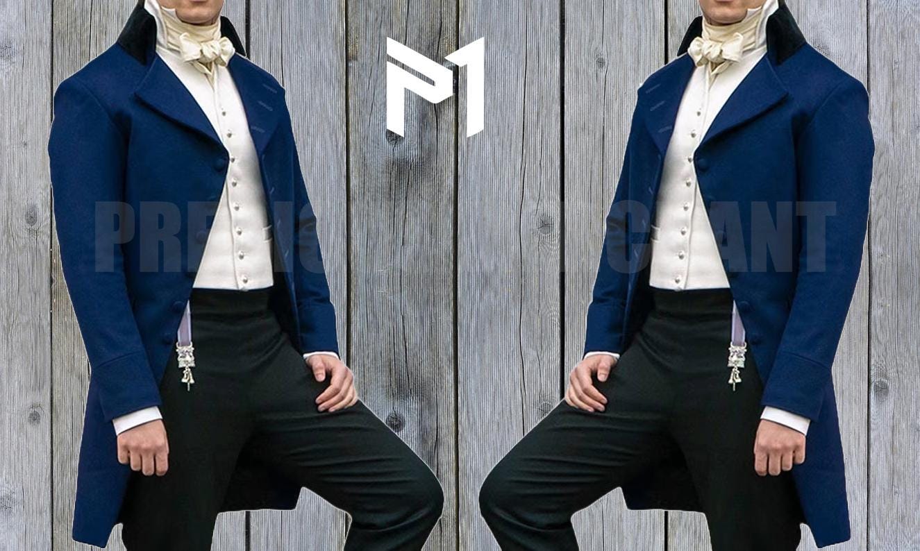 Men's Blue Wool Colin Bridgerton Regency Tailcoat - 18th Century ...