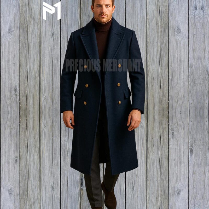 Navy Blue Wool Men Coat - Etsy UK
