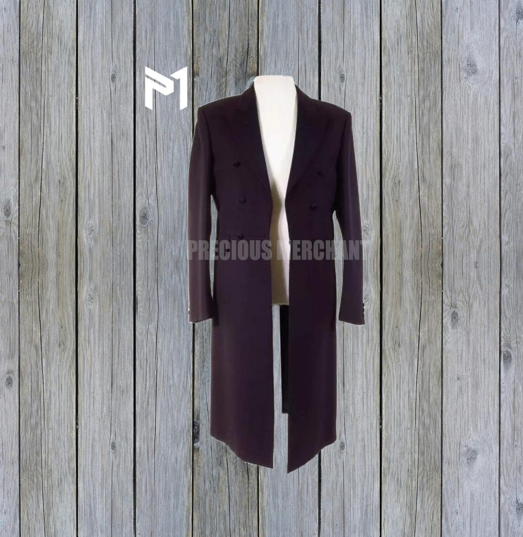 Men's Navy Blue Wool Frock Coat - Victorian-inspired Formal Jacket ...