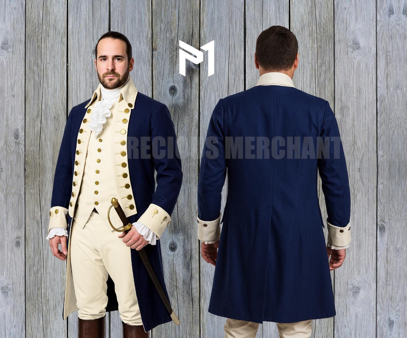 18th Century Revolutionary War Officer Coat: Blue Wool Colonial Navy ...