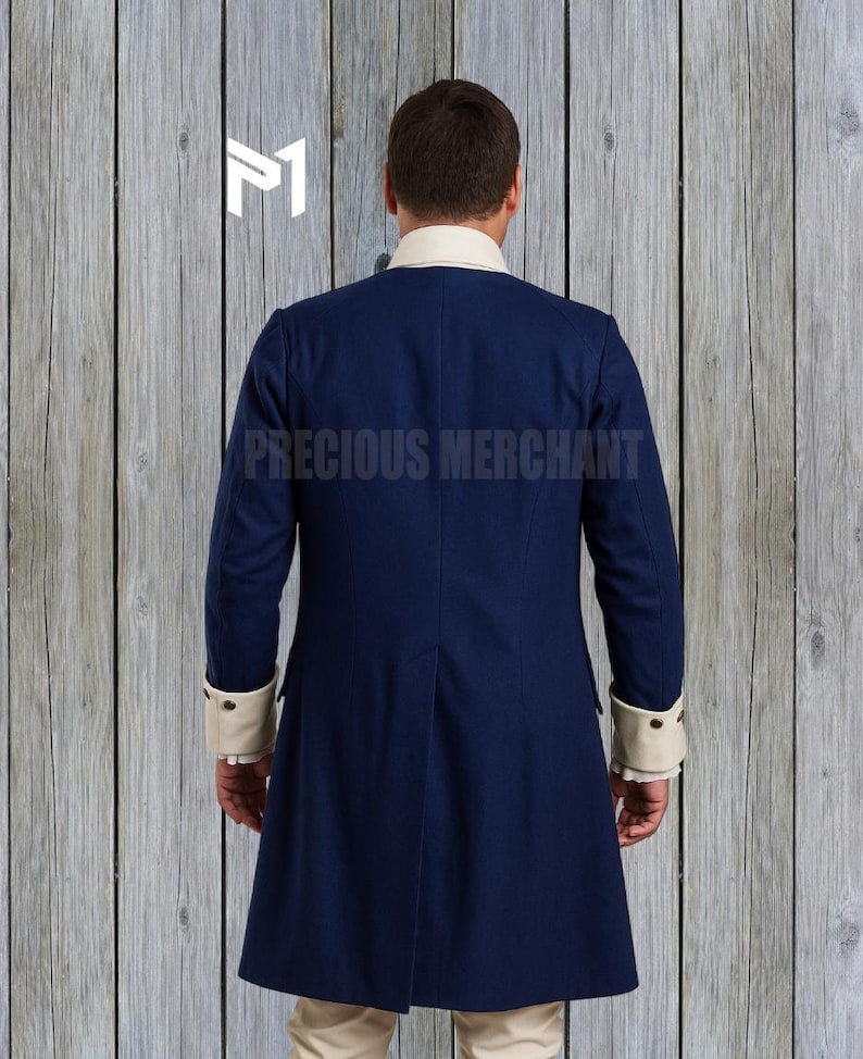 18th Century Revolutionary War Officer Coat: Blue Wool Colonial Navy ...