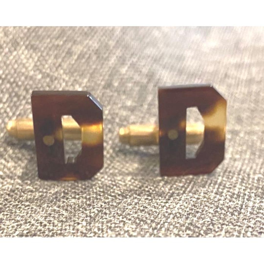 Vintage Acrylic Tortoise Shell & Brass Initial "d" Cufflinks - 3/4” L 1 ...