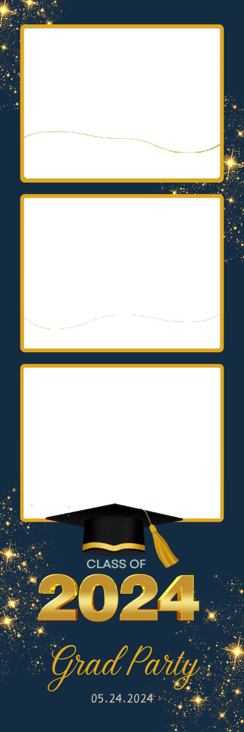 Blue and Gold Glitter Graduation Photo Booth Template 2x6 Photo Strip ...
