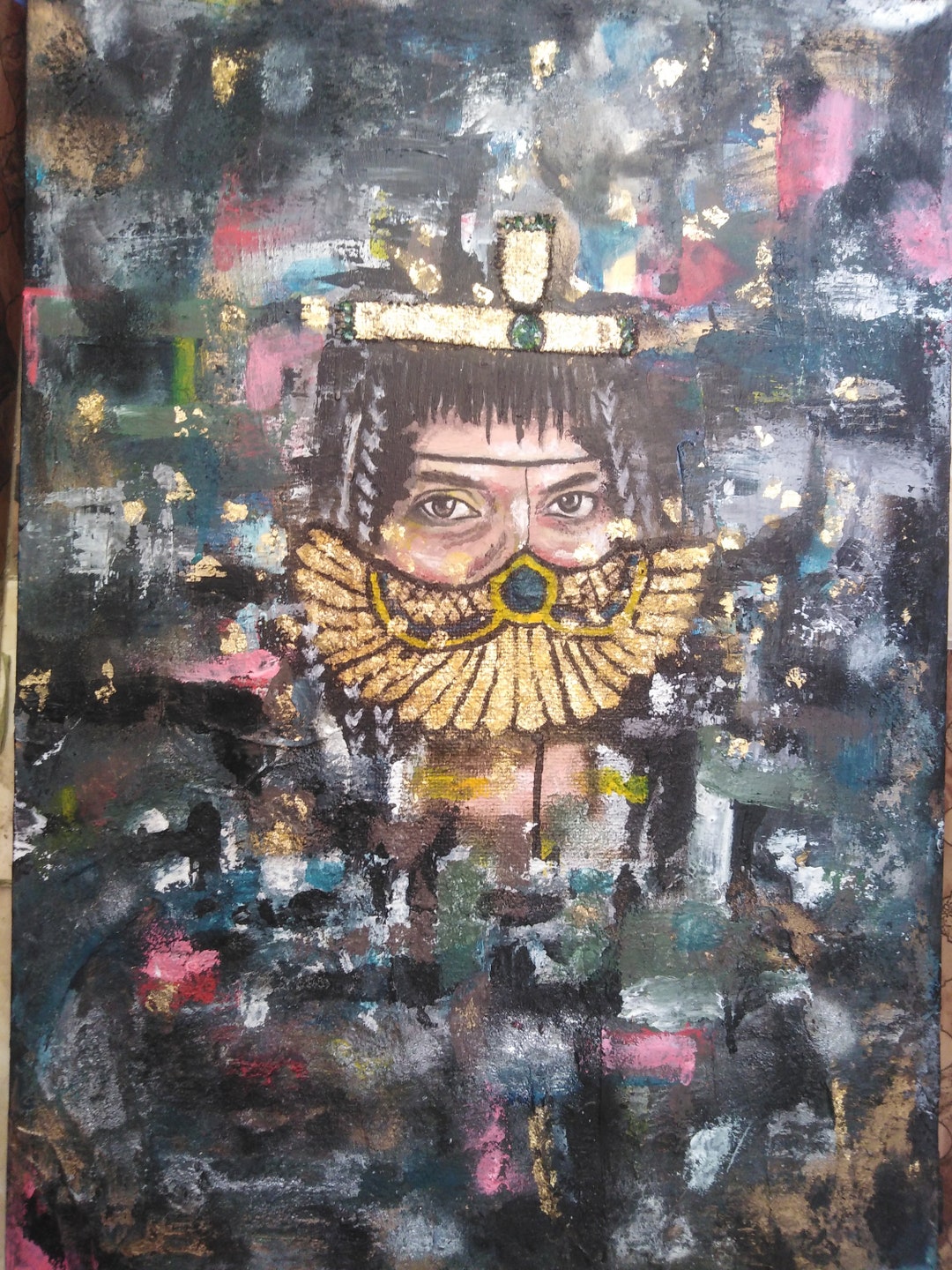 Hand-painted Egyptian Queen Acrylic Art – Gold Leaf Canvas Painting - Etsy
