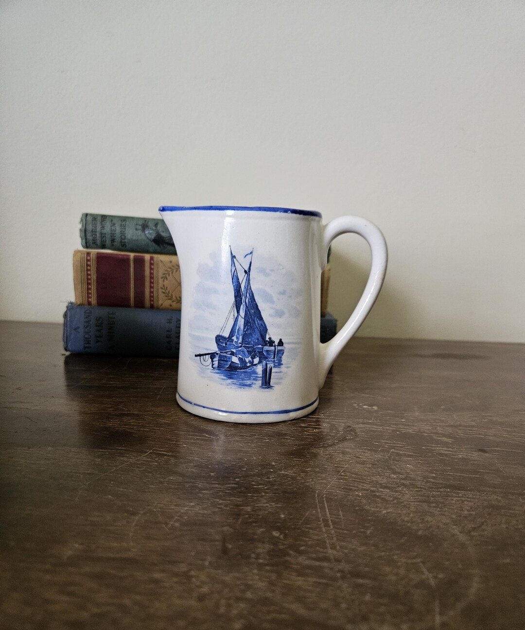 Small Vintage Cream Pitcher With Blue Ships - Made in Czechoslovakia - Etsy