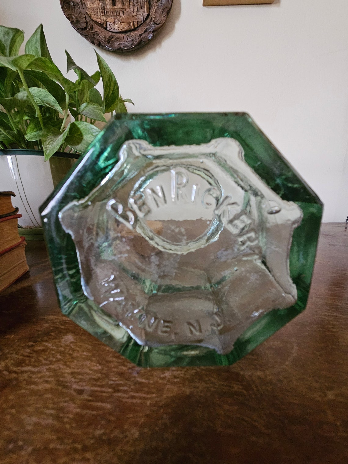 Vintage Ben Rickert Wayne N.J Octagonal Aqua Glass Jar With Cork Lid - Etsy